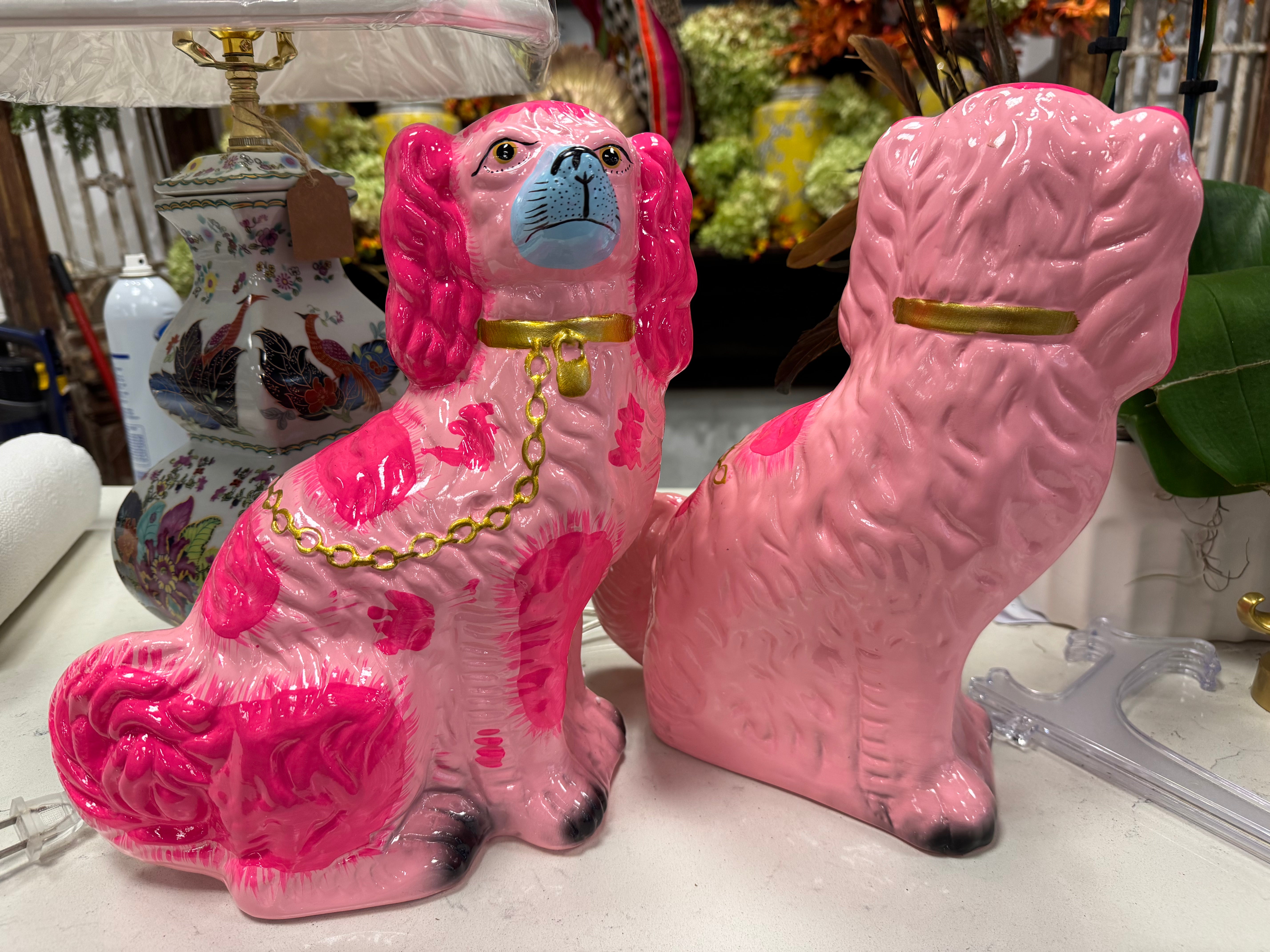 SET of 2 Neon Pink Staffordshire Dogs – Jeffrey Surles Living